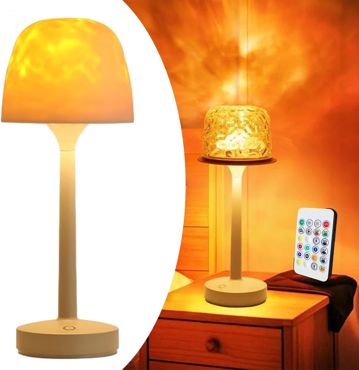 Rippleglow Dual-Mode Ambient Lamp, RGB Ocean Wave Projector Table Lamp ...