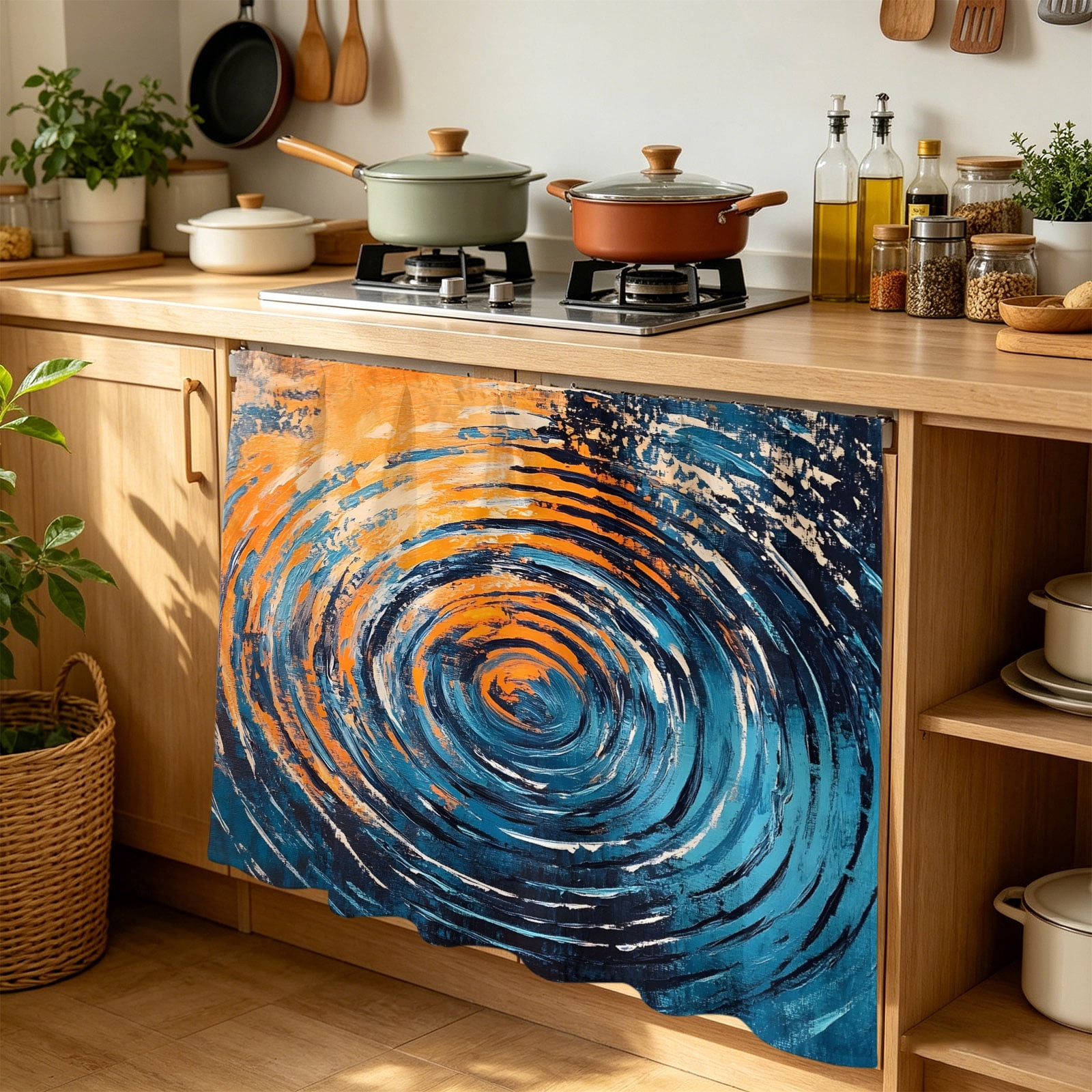 Ripples Cabinet Curtains for Kitchen 35"W x 35"L, Abstract Water ...