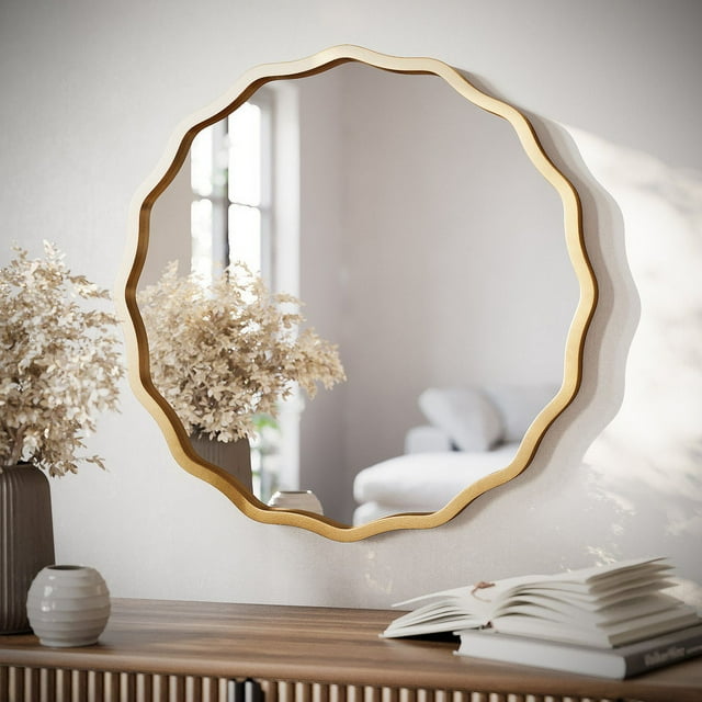 Ripples Gold Round Metal Modern Wall Mirror - Walmart.com