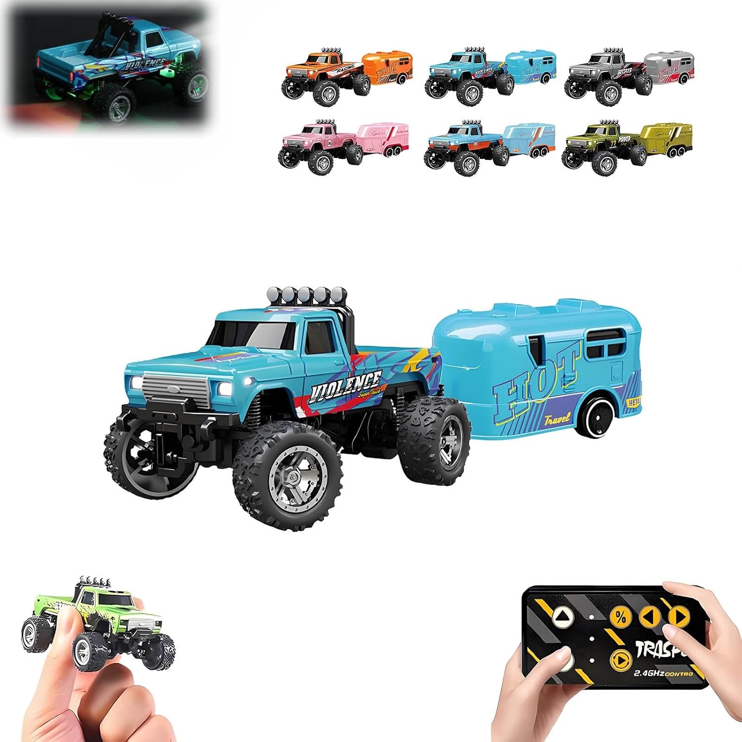 Riprush Mini Monster 1/64 - Off-Road LED Alloy Racer, 3-Speed Modes ...