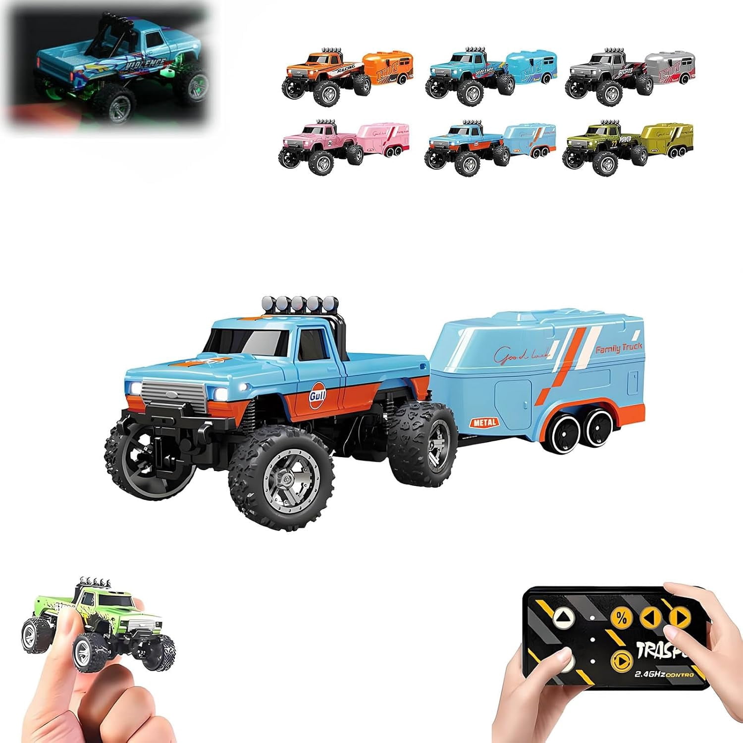 Riprush Mini Monster 1/64 - Off-Road LED Alloy Racer, 3-Speed Modes ...
