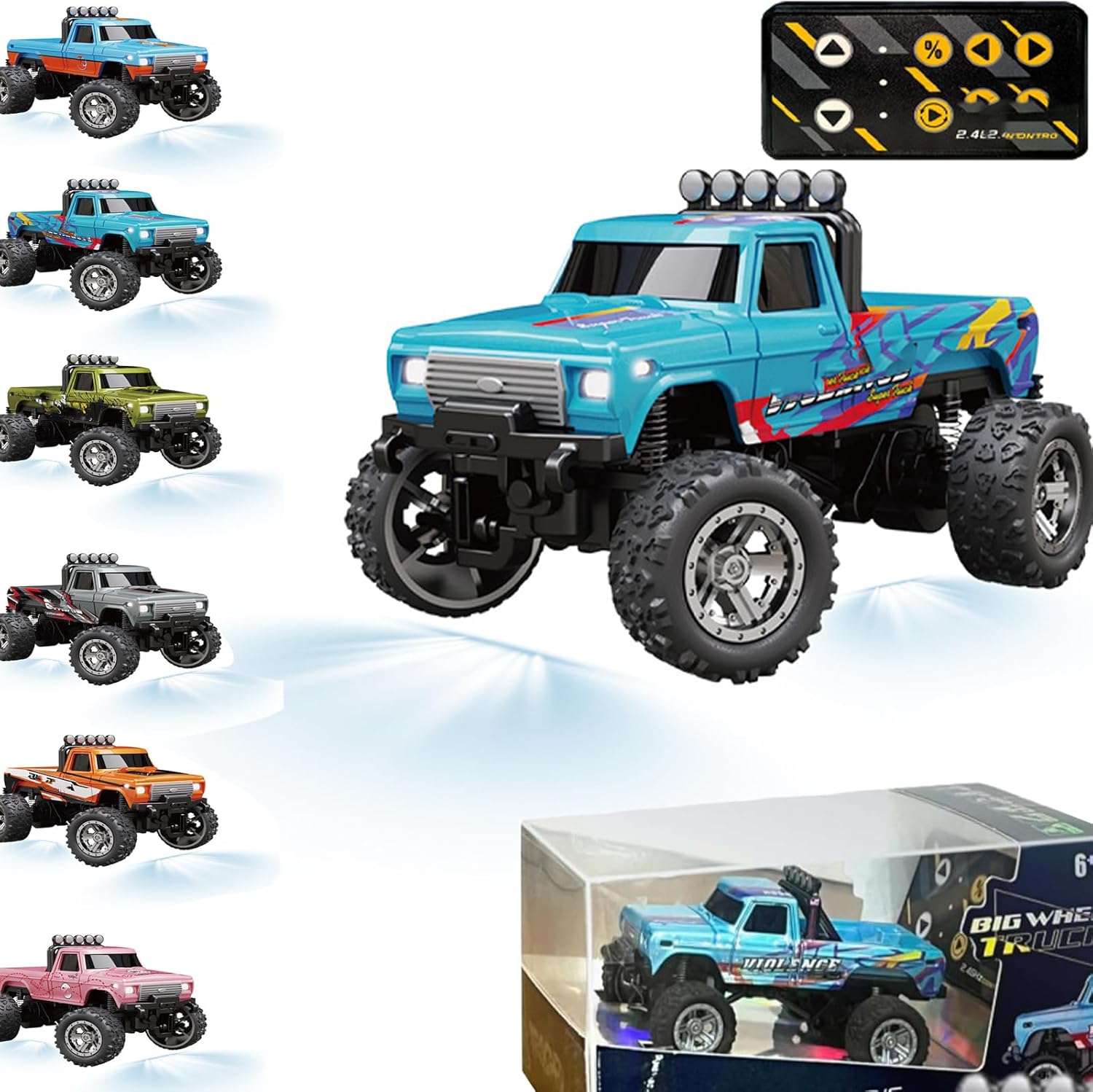 Riprush Mini Monster 1/64 - Off-Road LED Alloy Racer, 3-Speed Modes ...