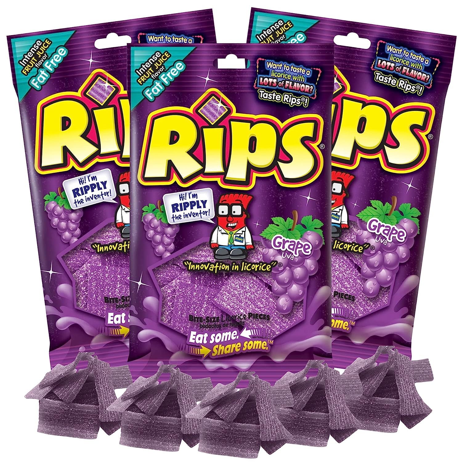 Rips Fat Free Grape Flavored Licorice Bites, Purple Sugar Coated Chewy ...