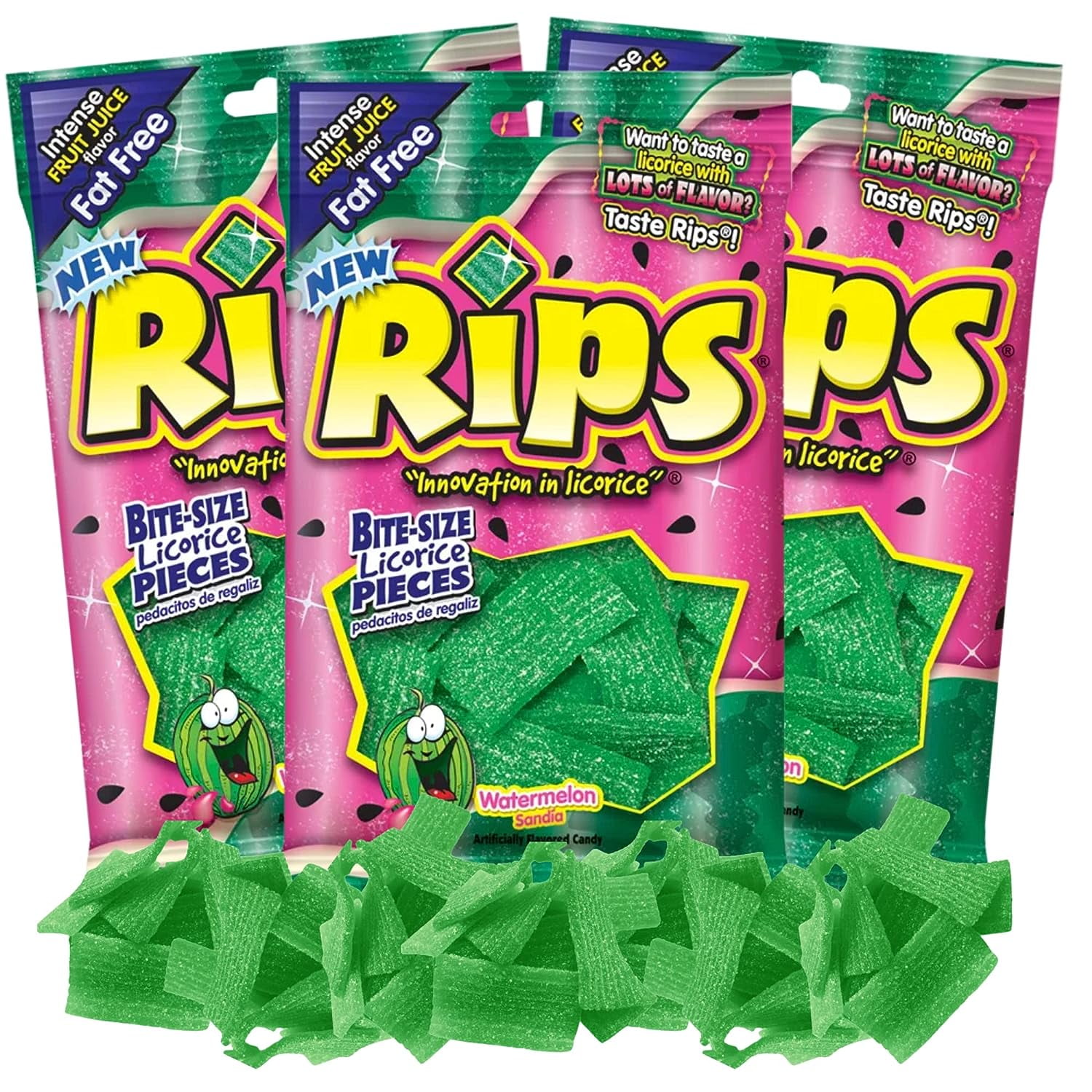 Rips Licorice Bite Size Candy, Watermelon Real Fruit Juice Flavored ...