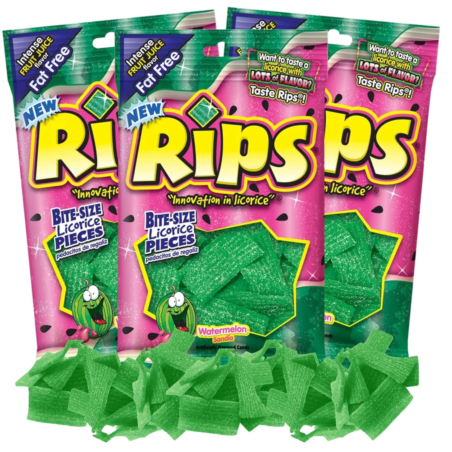 Rips Licorice Bite Size Candy, Watermelon Real Fruit Juice Flavored Fat ...