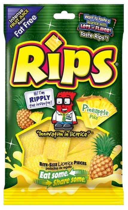 Rips Licorice Candy, Tropical Pineapple Flavor, Chewy Strips, 4 oz Bag ...