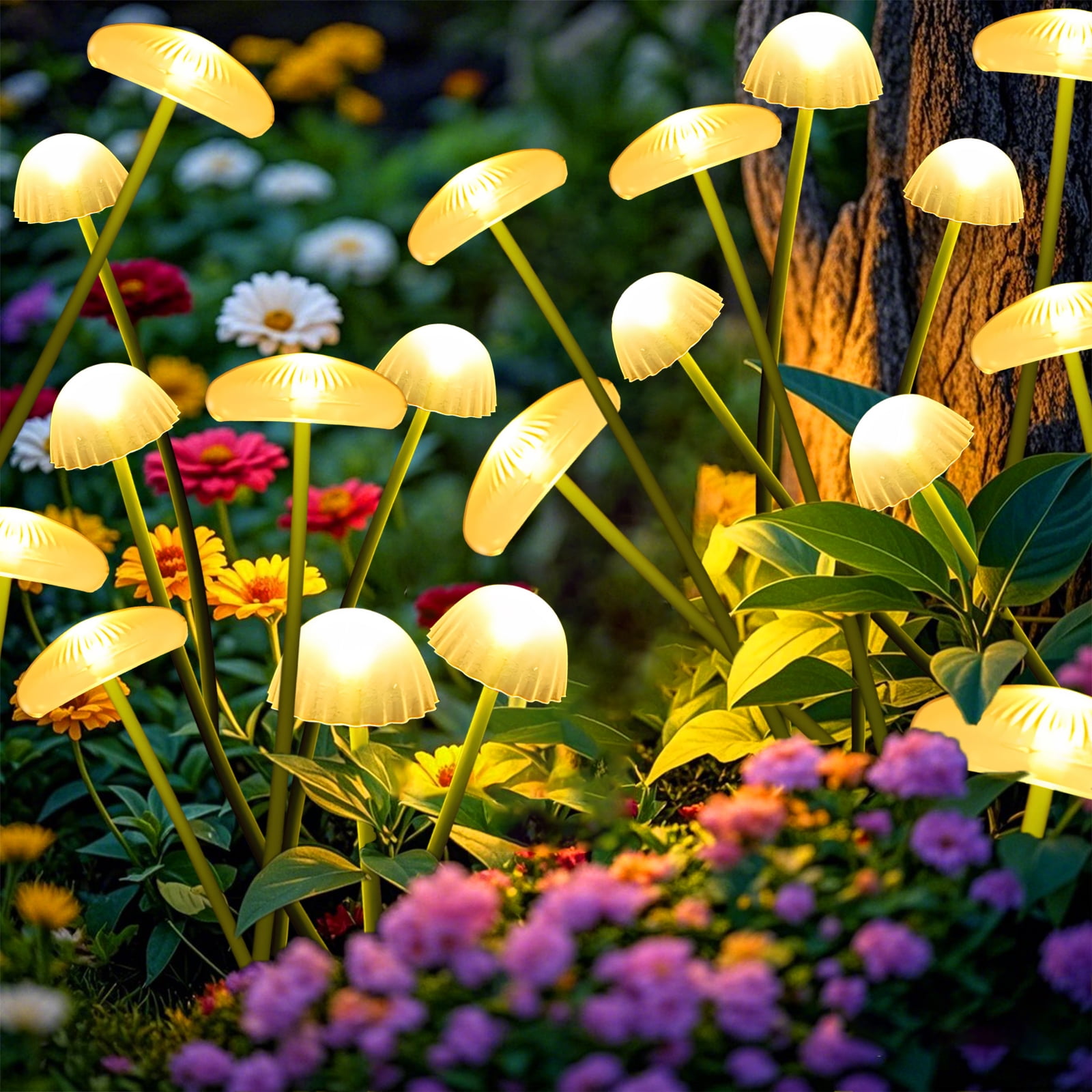 Rirool Solar Garden Lights, 2 Pack, Waterproof, Warm White, Dual Mode ...