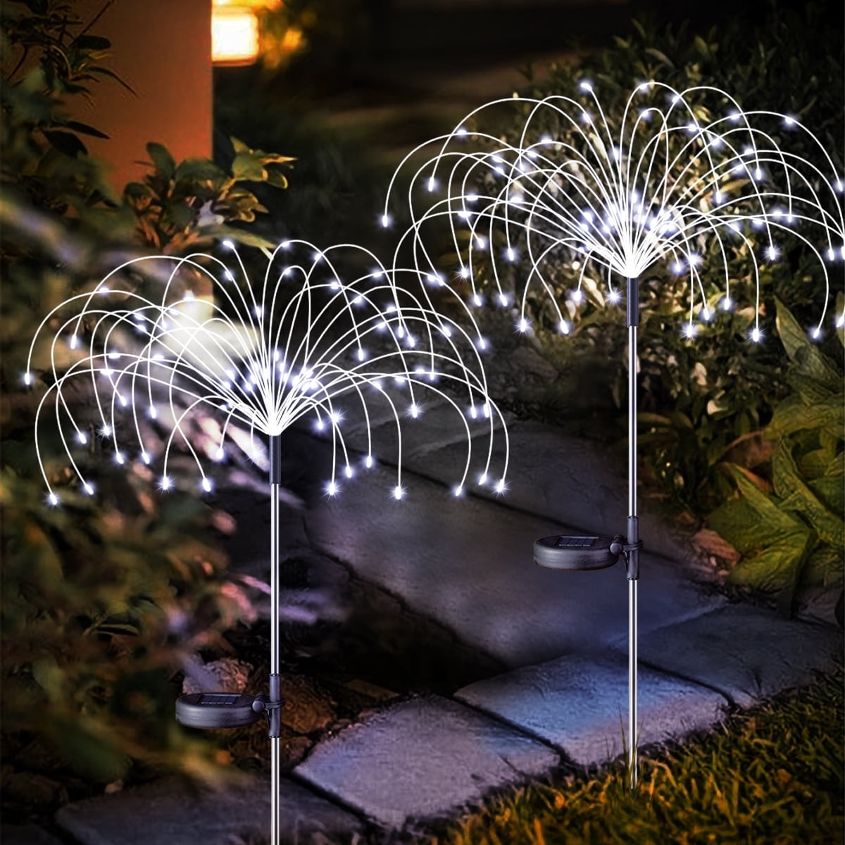 Rirool 2 Pack Solar Garden Lights, 120 LED Firework Lights, Cool White ...