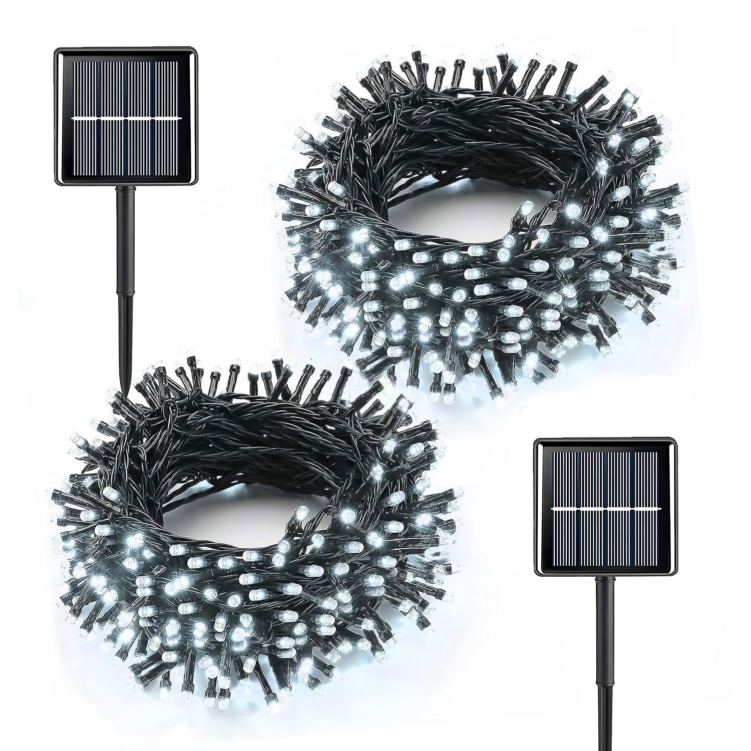 Rirool Solar Powered 2Pack 72ft 200 LED White String Lights ...