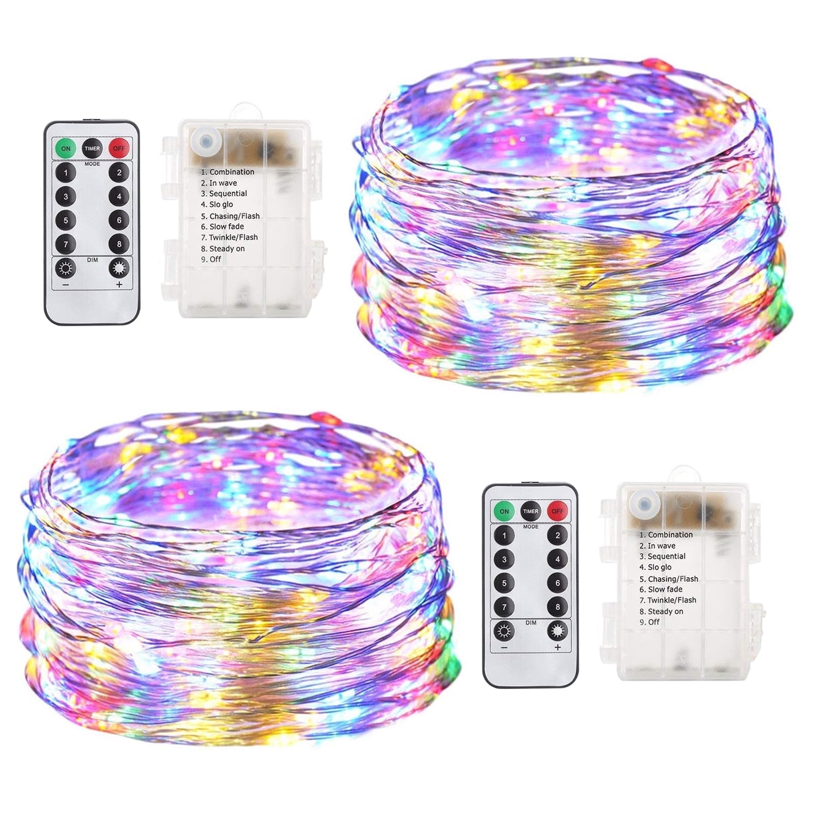 Rirool 2-Pack 33ft Multi Color LED Fairy Lights - Battery Operated ...