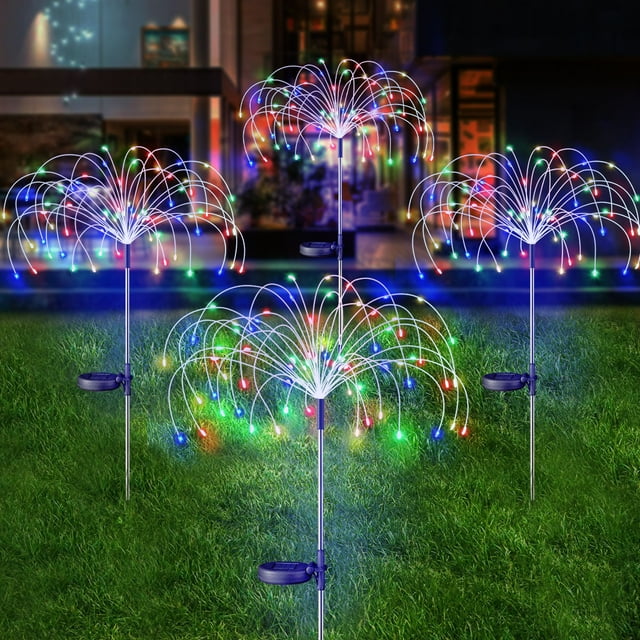 Rirool 4-Pack Solar Firework LED Lights, 120 LED Multi-Color Outdoor Decorative Lights for Yard ...