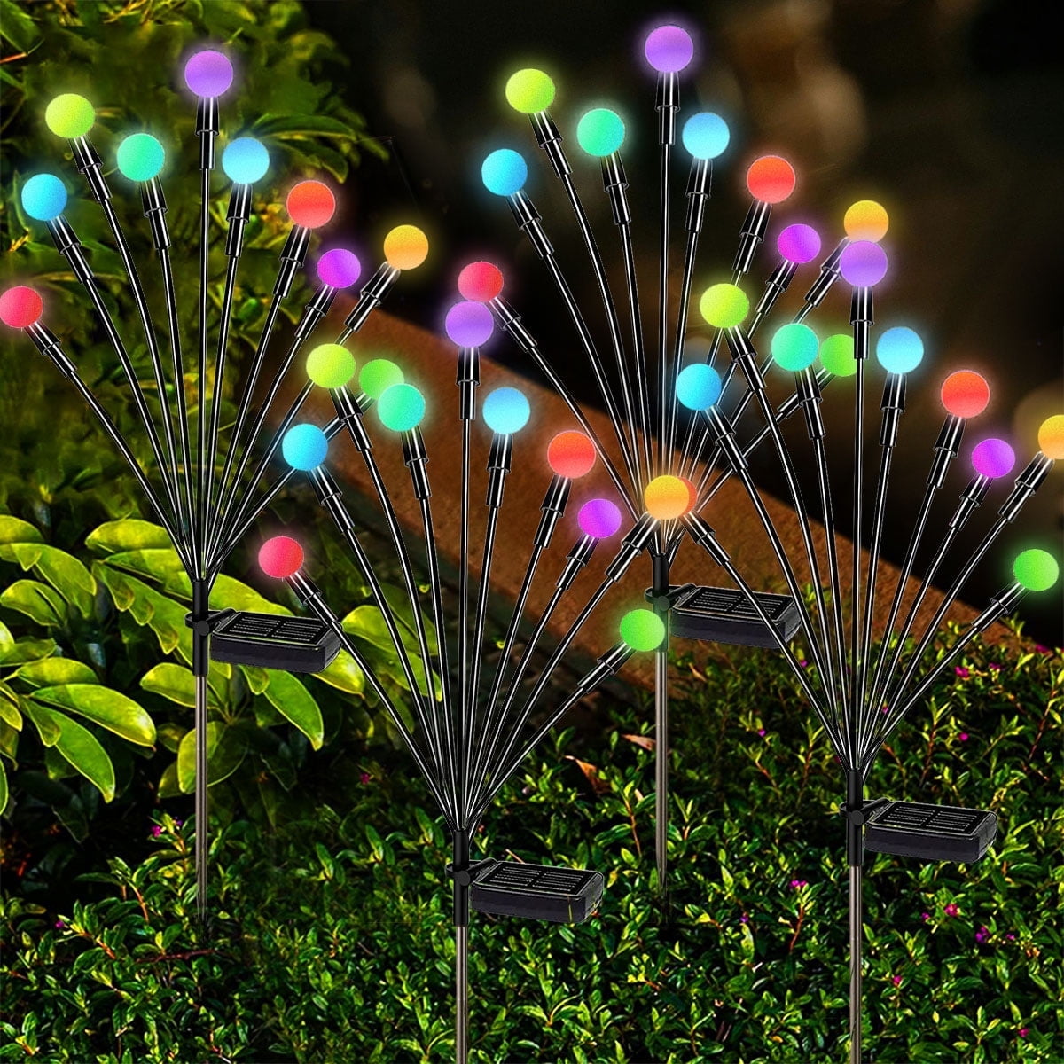 Rirool 4-Pack Outdoor Solar Garden Lights - 40 LED Firefly & Swaying, Waterproof, Wind-Powered ...