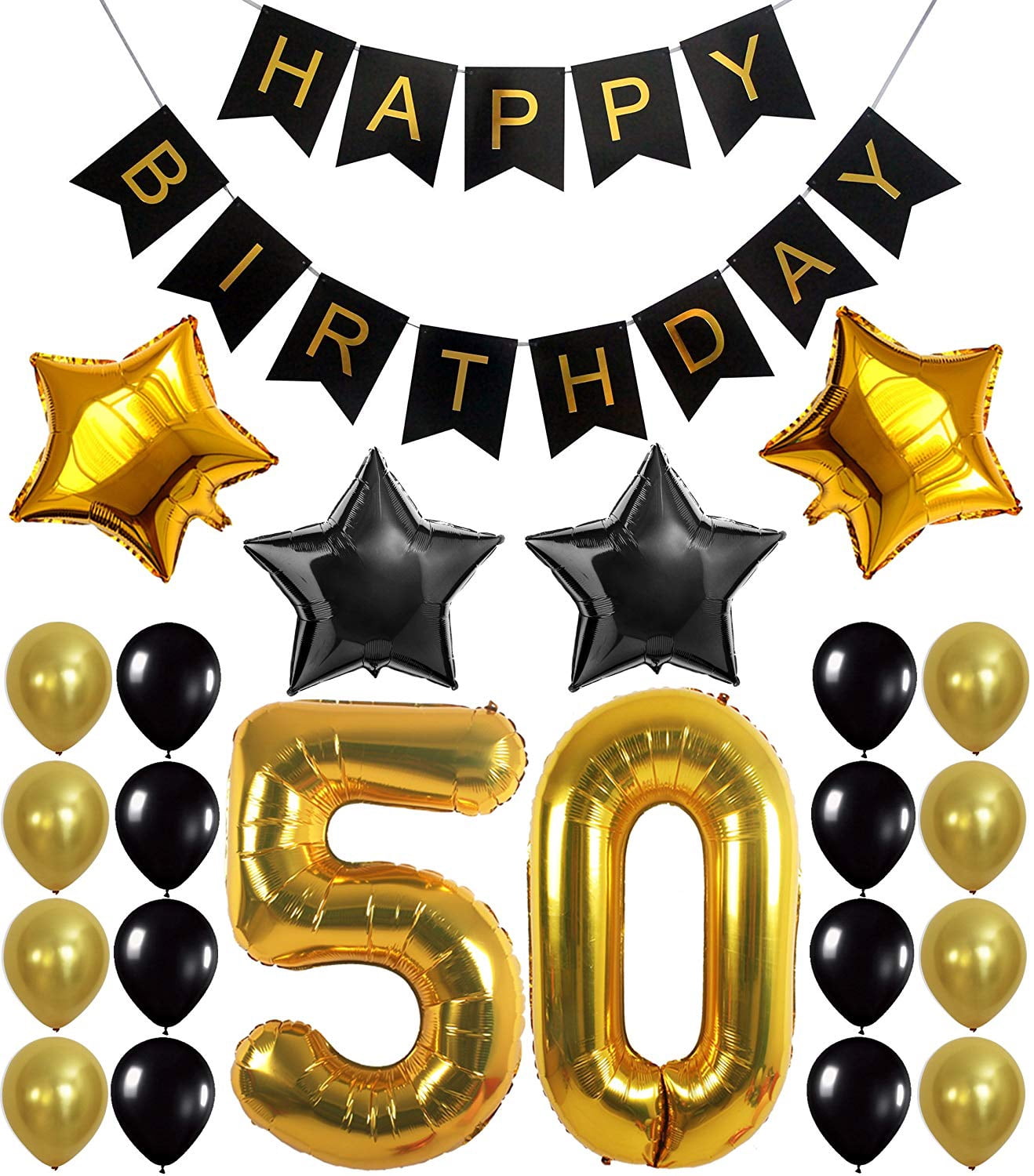 Rirool 50th Birthday Party Decorations Kit - Gold & Black Balloons ...
