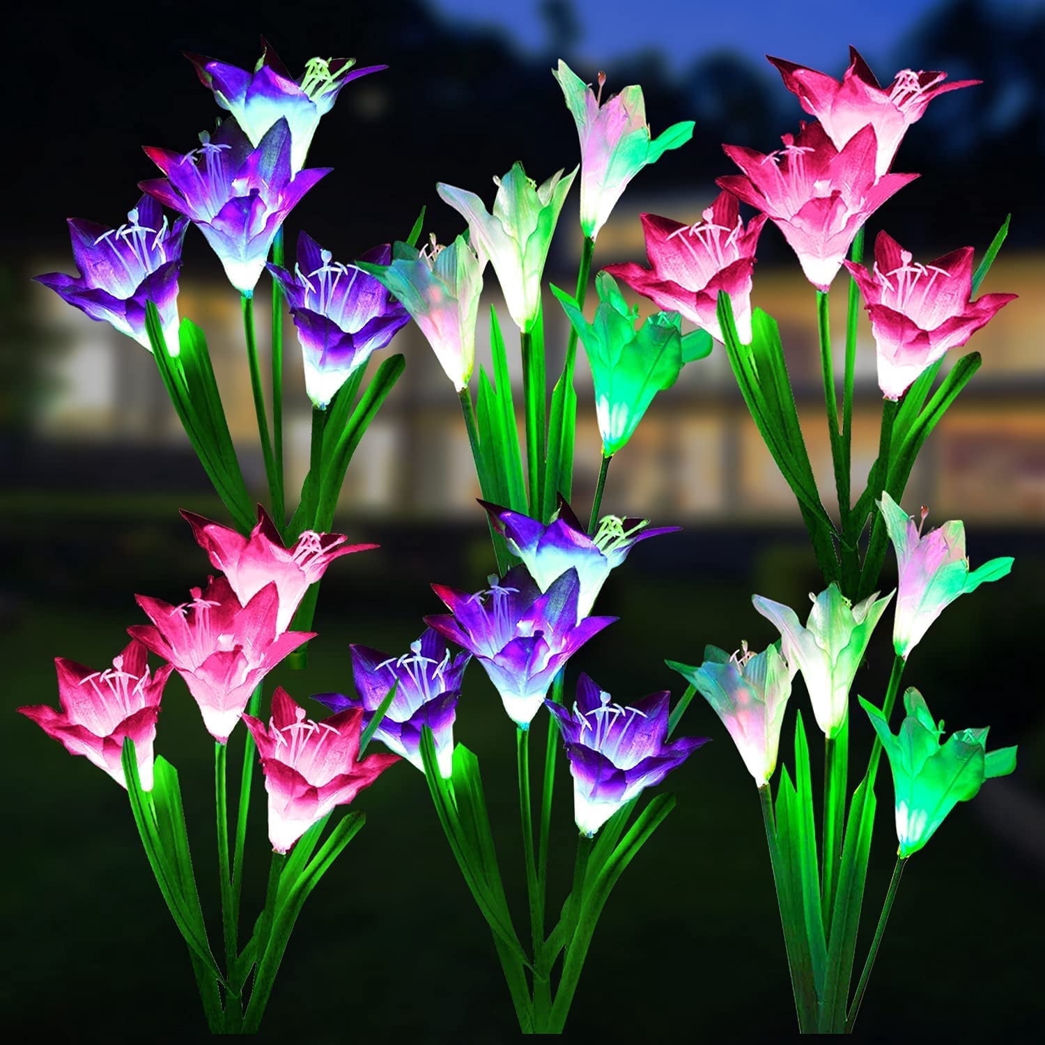 Outdoor Solar LED Lights - 6-Pack Decorative Lilies - Purple & White ...
