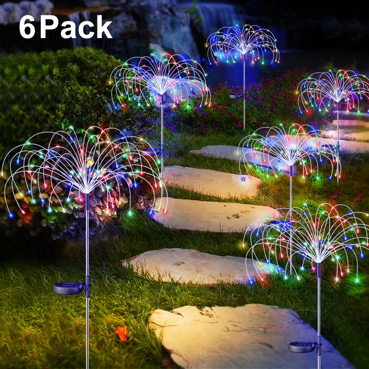 Rirool Waterproof Solar Firework LED Lights, 6 Pcs Outdoor 120 LED ...