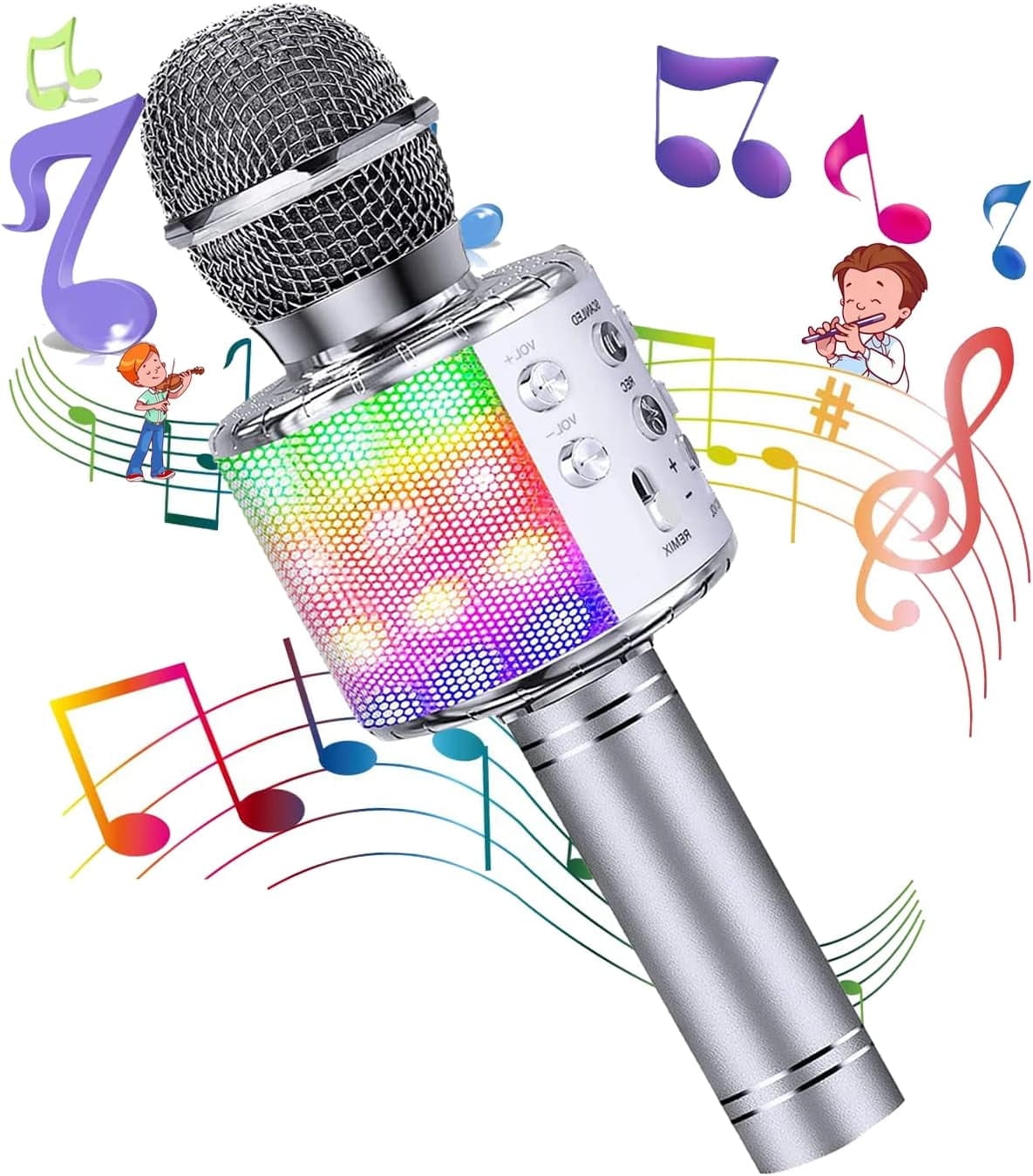 Rirool Bluetooth Karaoke Microphones for Kids, Portable with LED Lights ...