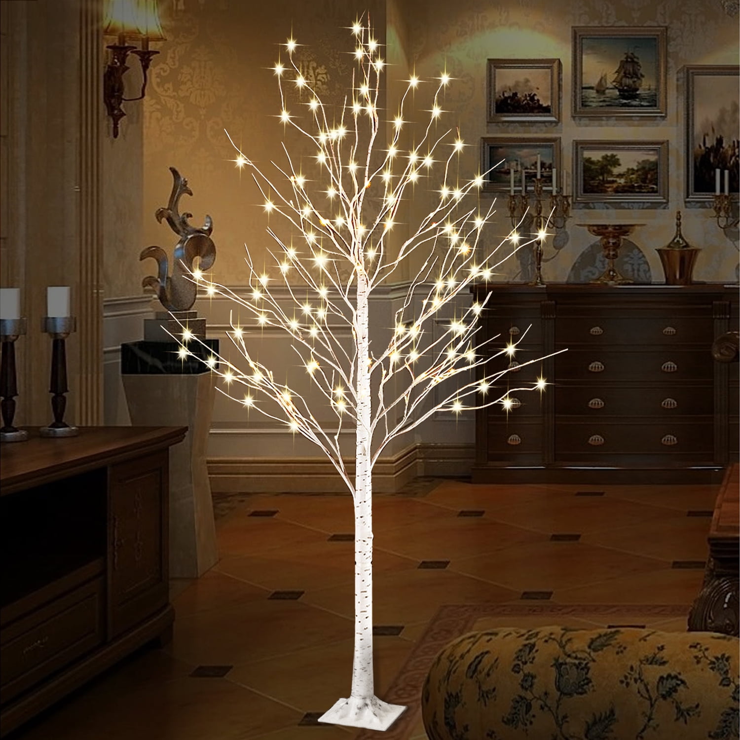 Rirool LED Birch Tree Light, 6 Ft with 440 Warm White LEDs, Remote ...