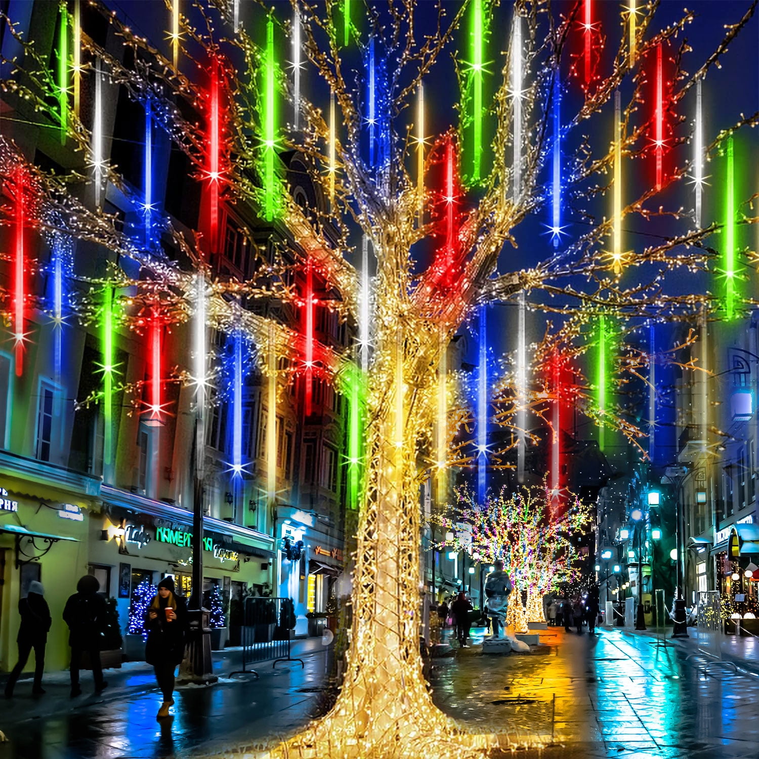 Rirool LED Meteor Lights, 30cm 10 Tubes, Waterproof for Xmas Outdoor ...