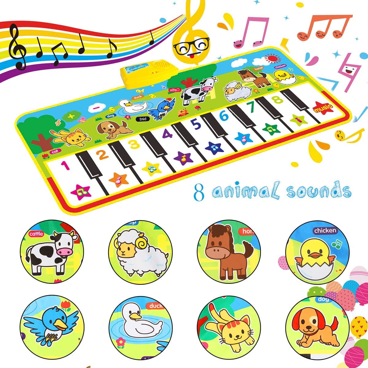 "Rirool Kids Music Mat - Touch Play, Piano Blanket, 53"" x 23"", Animal ...