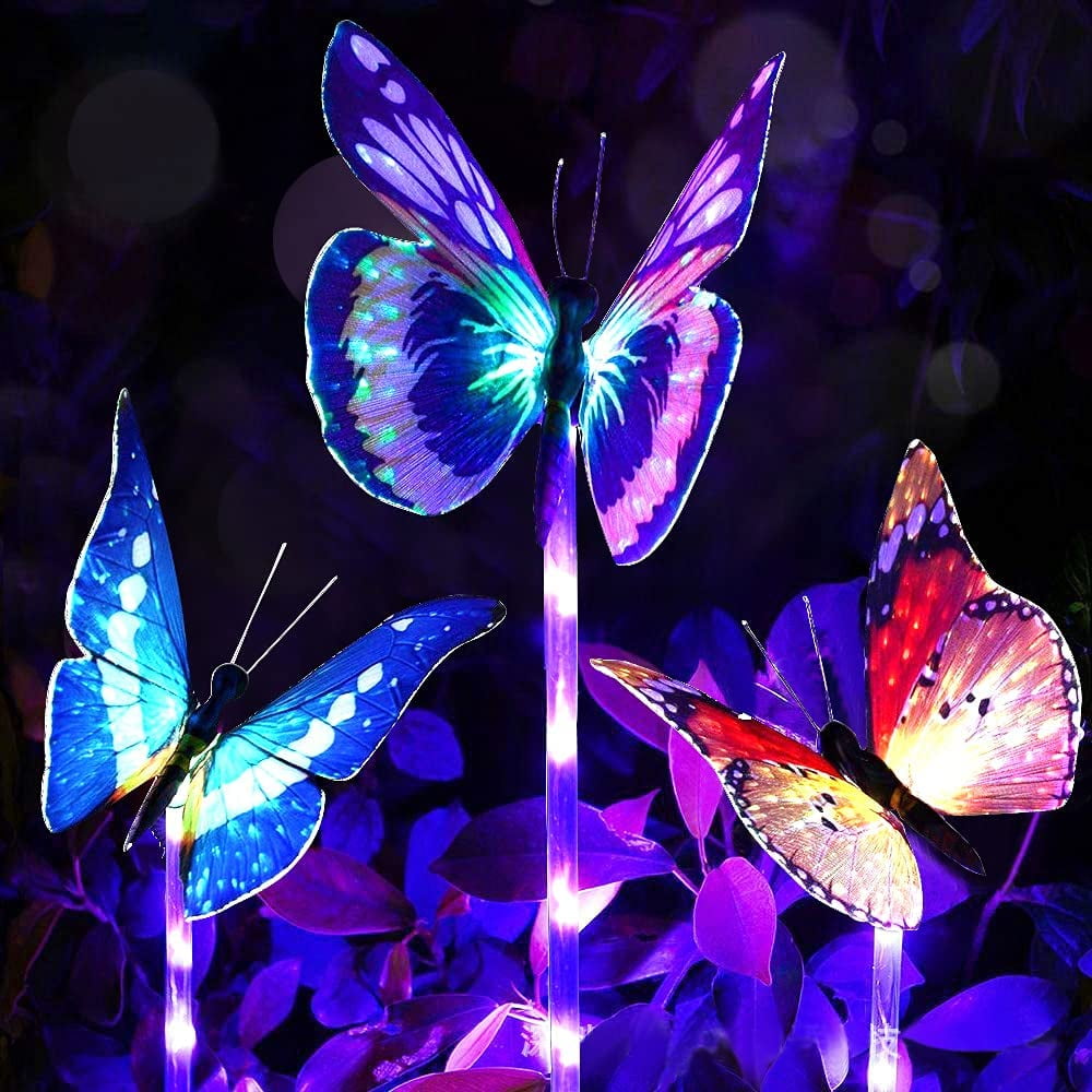Rirool 3 Pack Garden Solar Lights, LED Butterfly Decor, Yard ...