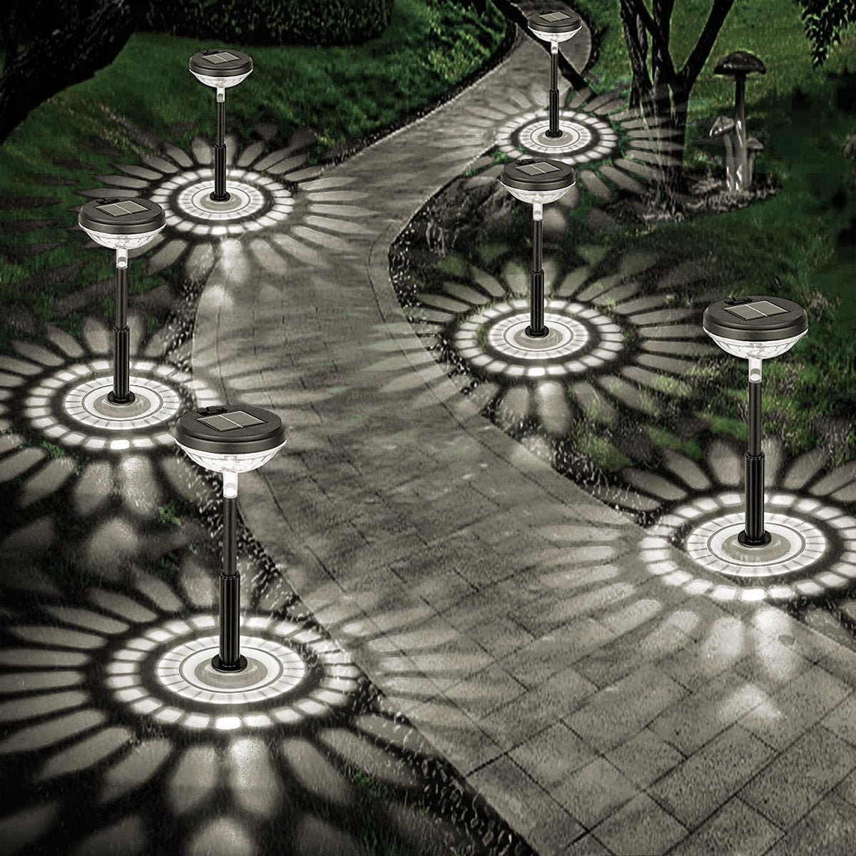 Rirool Outdoor Solar Pathway Lights, 6 Pack Dual Mode Waterproof LED ...