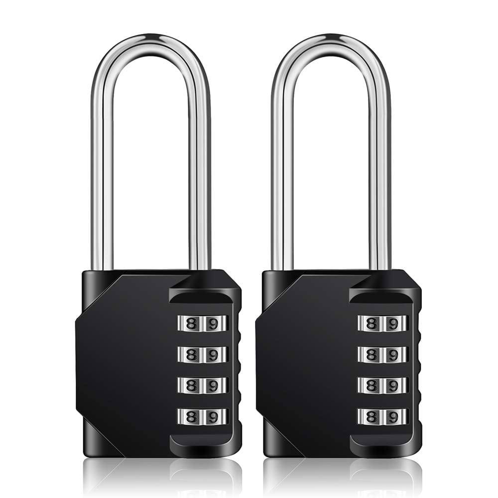 Rirool Weatherproof Resettable 4-Digit Long Shackle Padlocks Pack of 2 ...