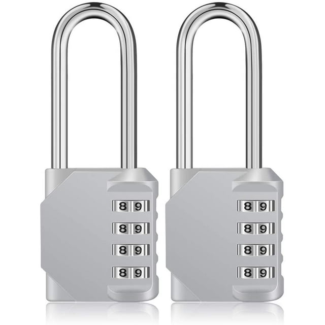 Rirool Pack of 2 Long Shackle Padlocks - Weatherproof Resettable 4 ...