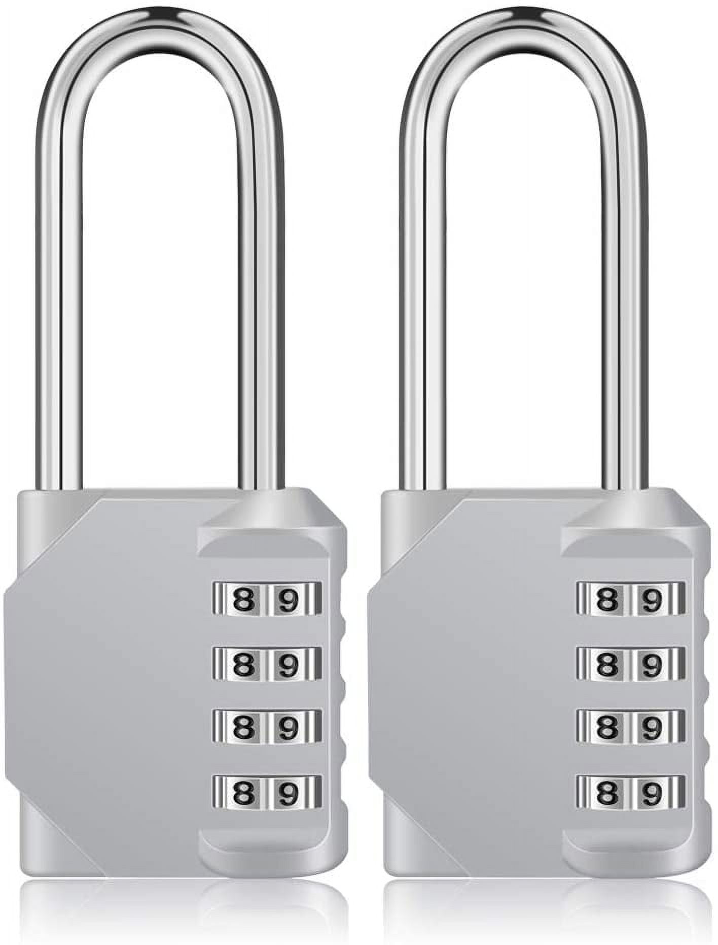 Rirool Pack of 2 Long Shackle Padlocks - Weatherproof Resettable 4 ...