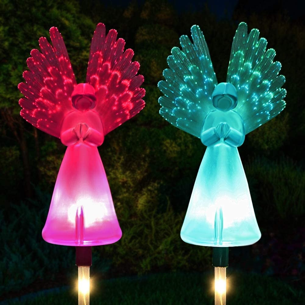 Rirool Solar Angel Lights - 2 Pack Color Changing LED Solar Stake ...