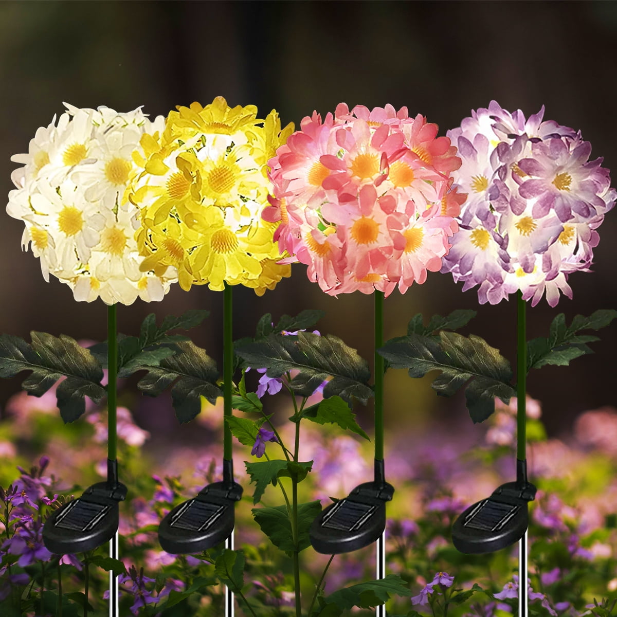 Rirool Decorative Daisy Flower Ball Solar Garden Stake Lights, Floral ...