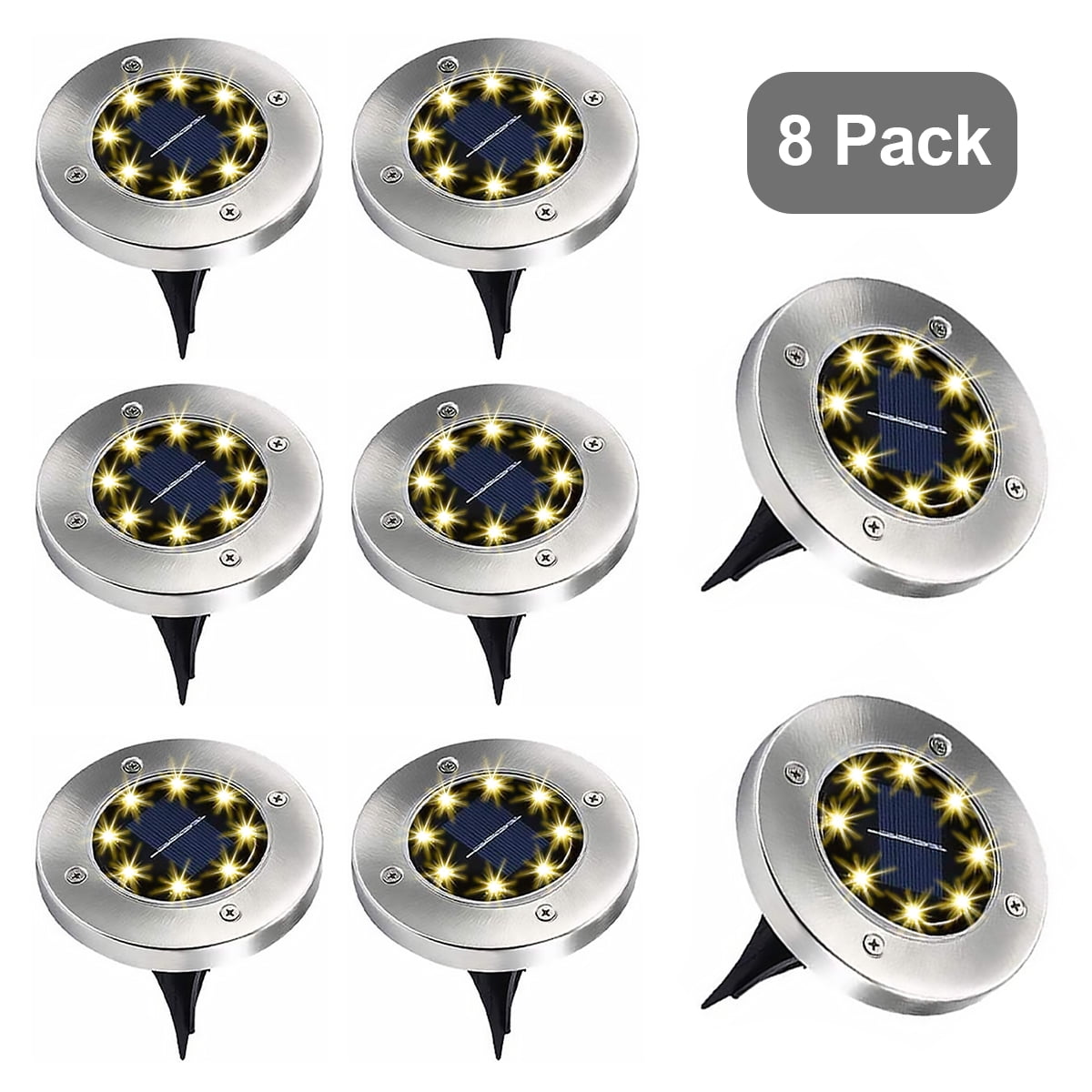 Rirool Solar Ground Lights - 8 LED Outdoor Disk Lights Waterproof ...