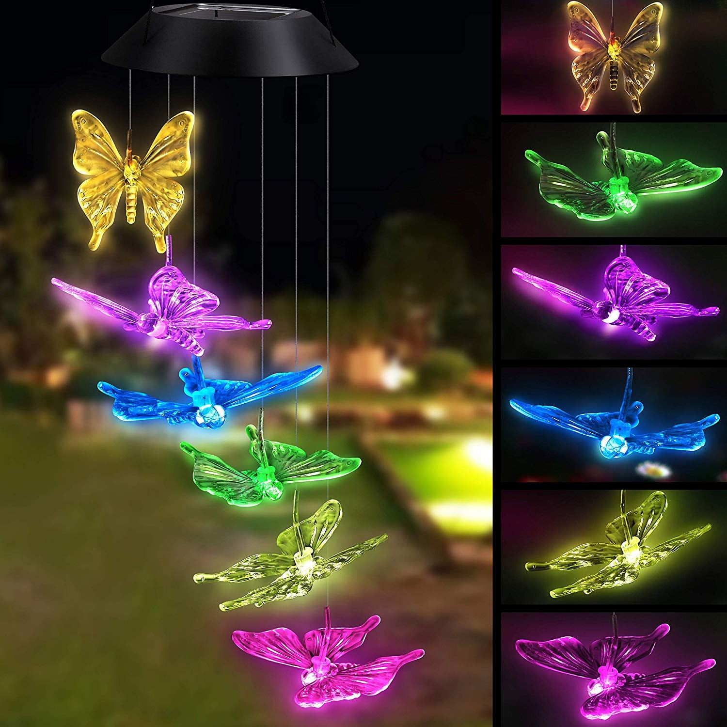 Rirool Solar Powered LED Butterfly Wind Chimes for Outside Garden ...