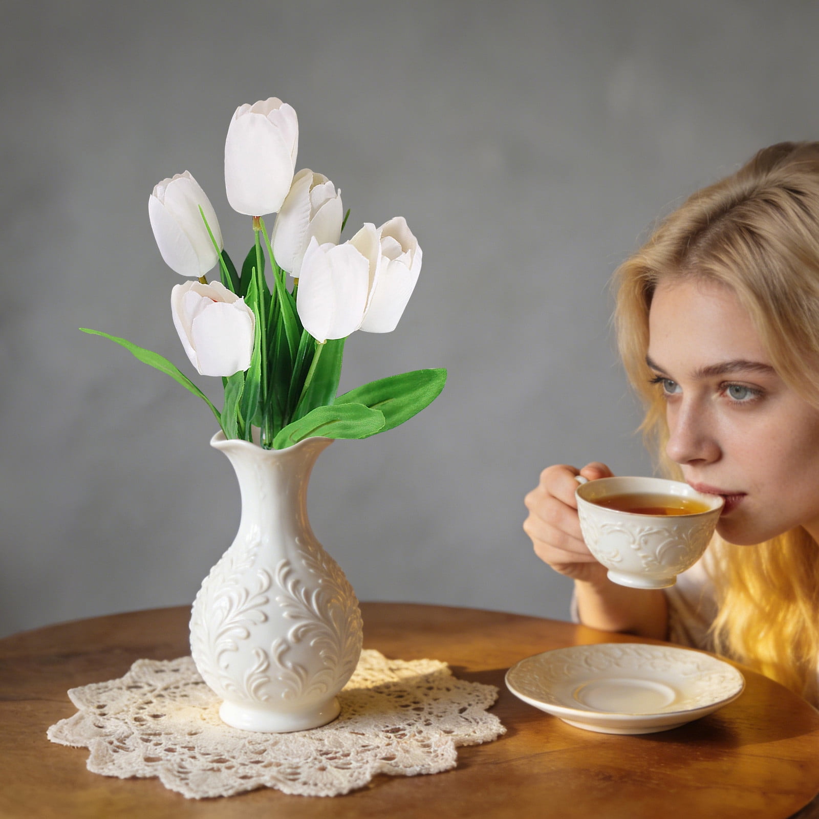 Rirozkan Artificial Tulips, Fake Silk Flowers Bouquet, Mini Wedding ...