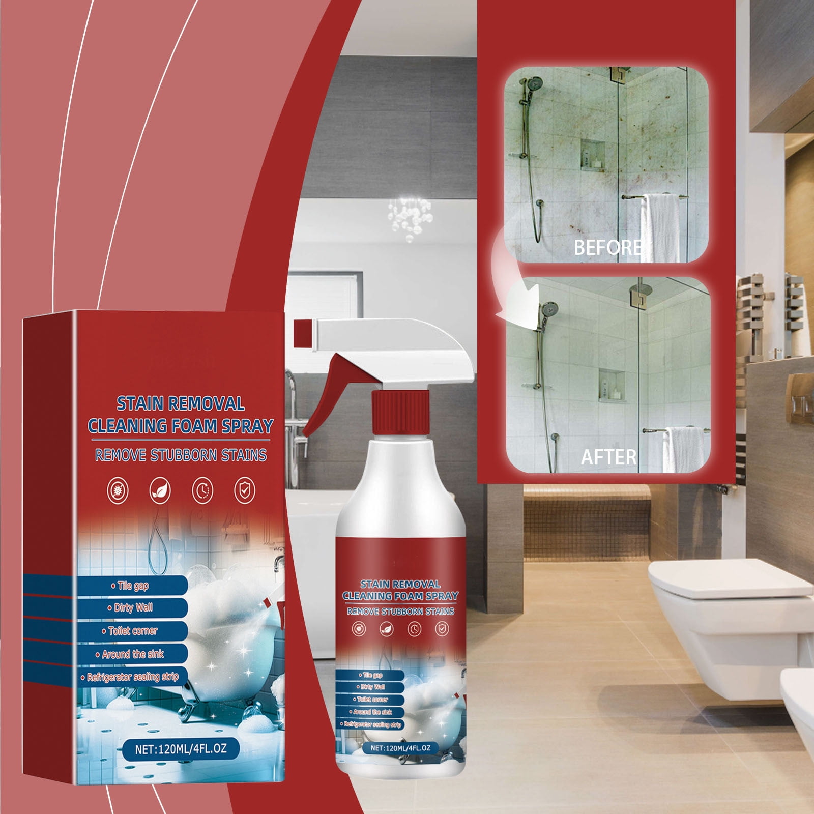 Rirozkan Bathroom Foam Cleaner Spray, Multi-Surface Stain Remover for ...
