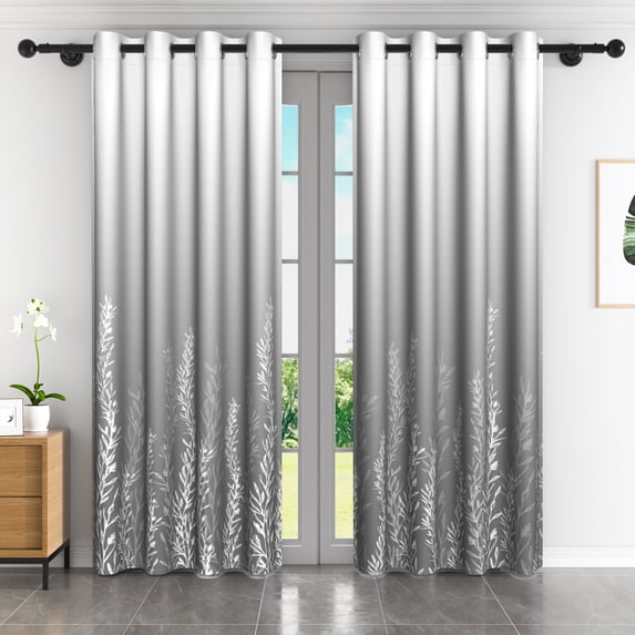 RisChhery Light Grey Ombre Leaf Print Curtains,Room Darkening Thermal ...