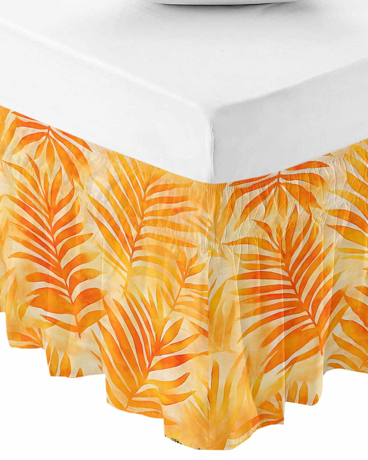 RisQiten Botanical Orange Yellow Bed Skirt Cal King Size 16 Inch Drop ...