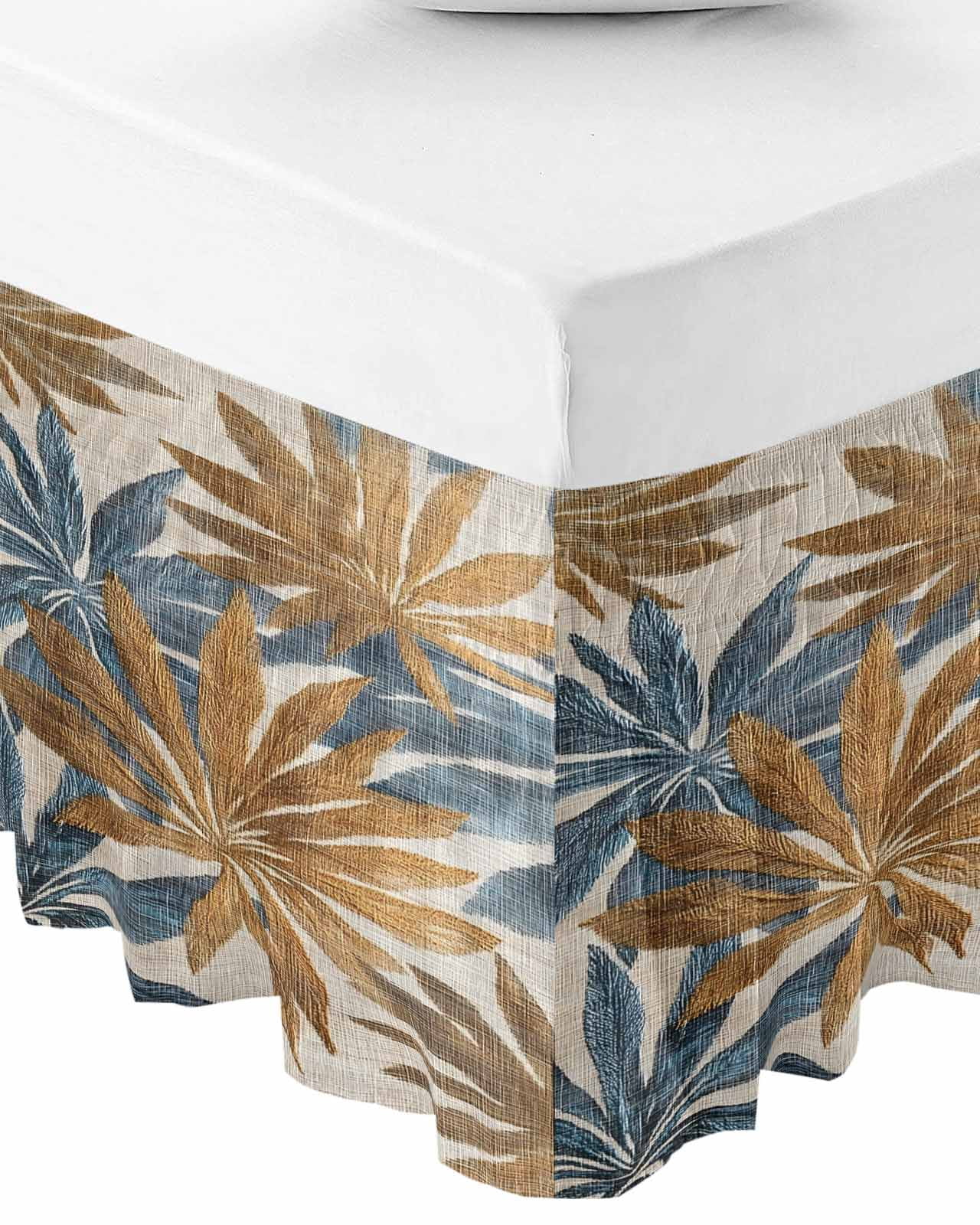 RisQiten Navy Blue Brown Bed Skirt Queen Size 18 Inch Drop, Adjustable ...