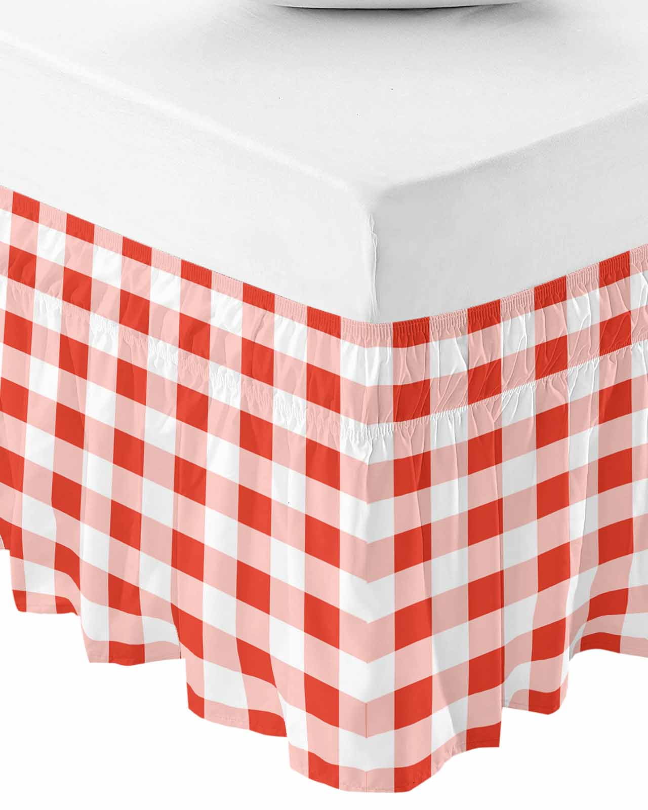 RisQiten Orange Red Checkered Bed Skirt Queen Size 18 Inch Drop ...