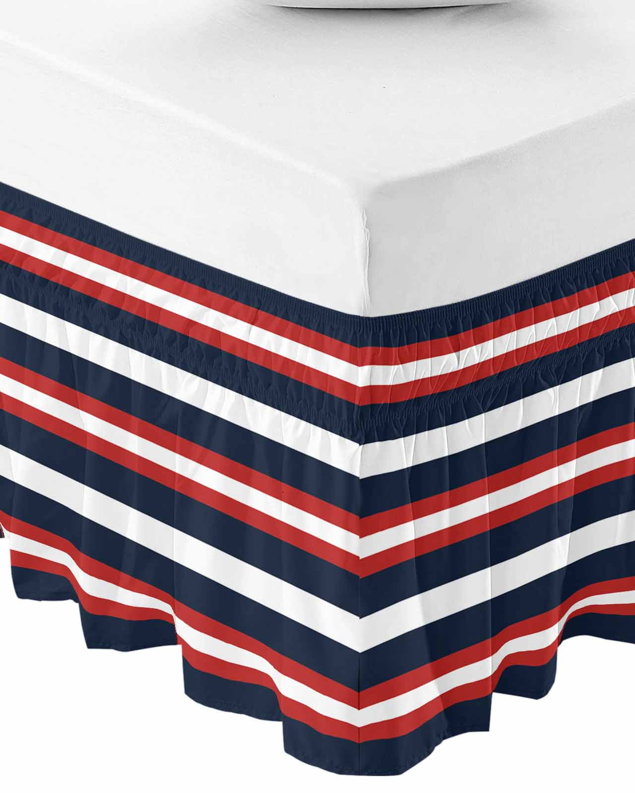 RisQiten Red Navy Blue Striped Bed Skirt Queen Size 18 Inch Drop ...