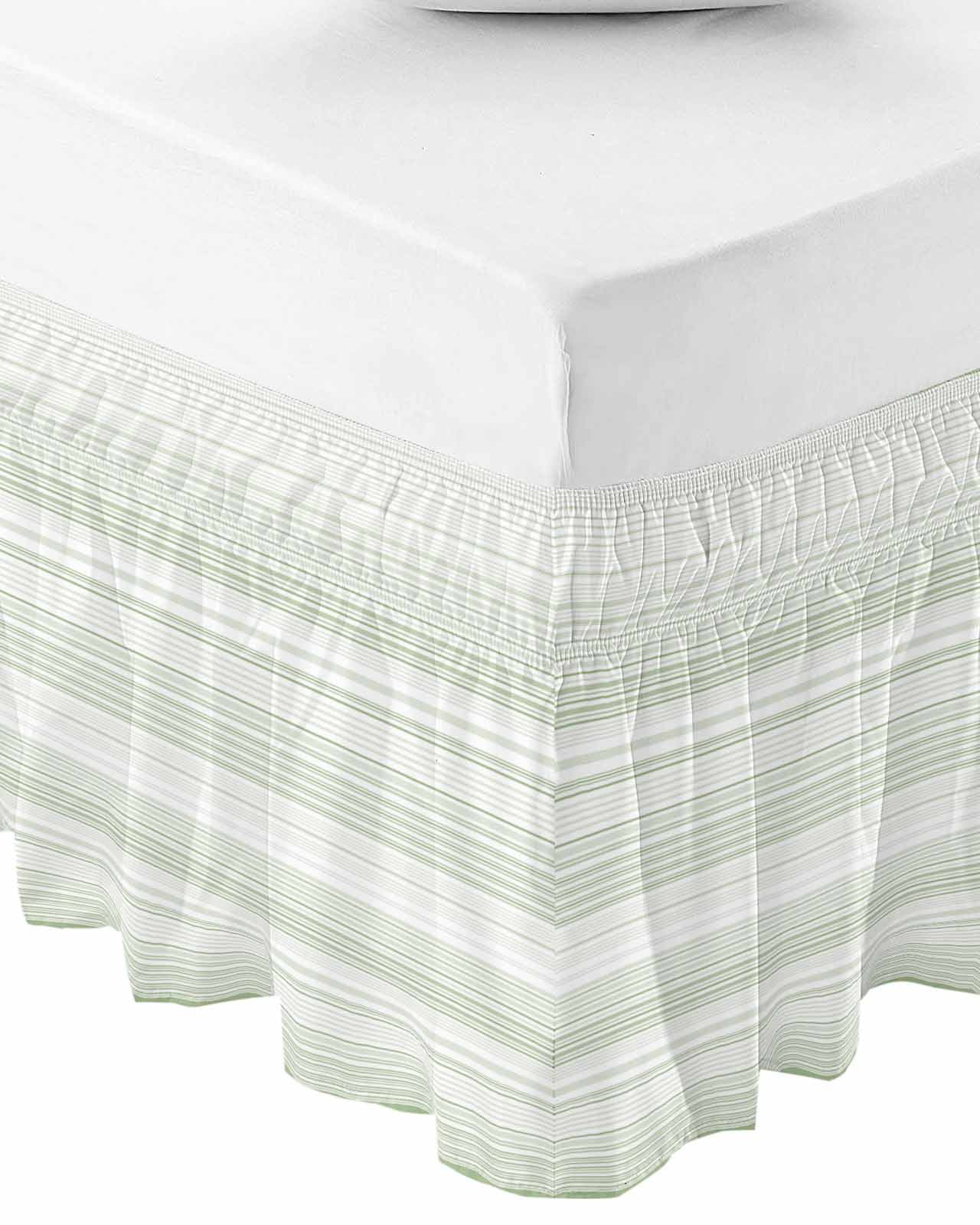 RisQiten Sage Green Stripe Bed Skirt King Size 16 Inch Drop, Adjustable ...