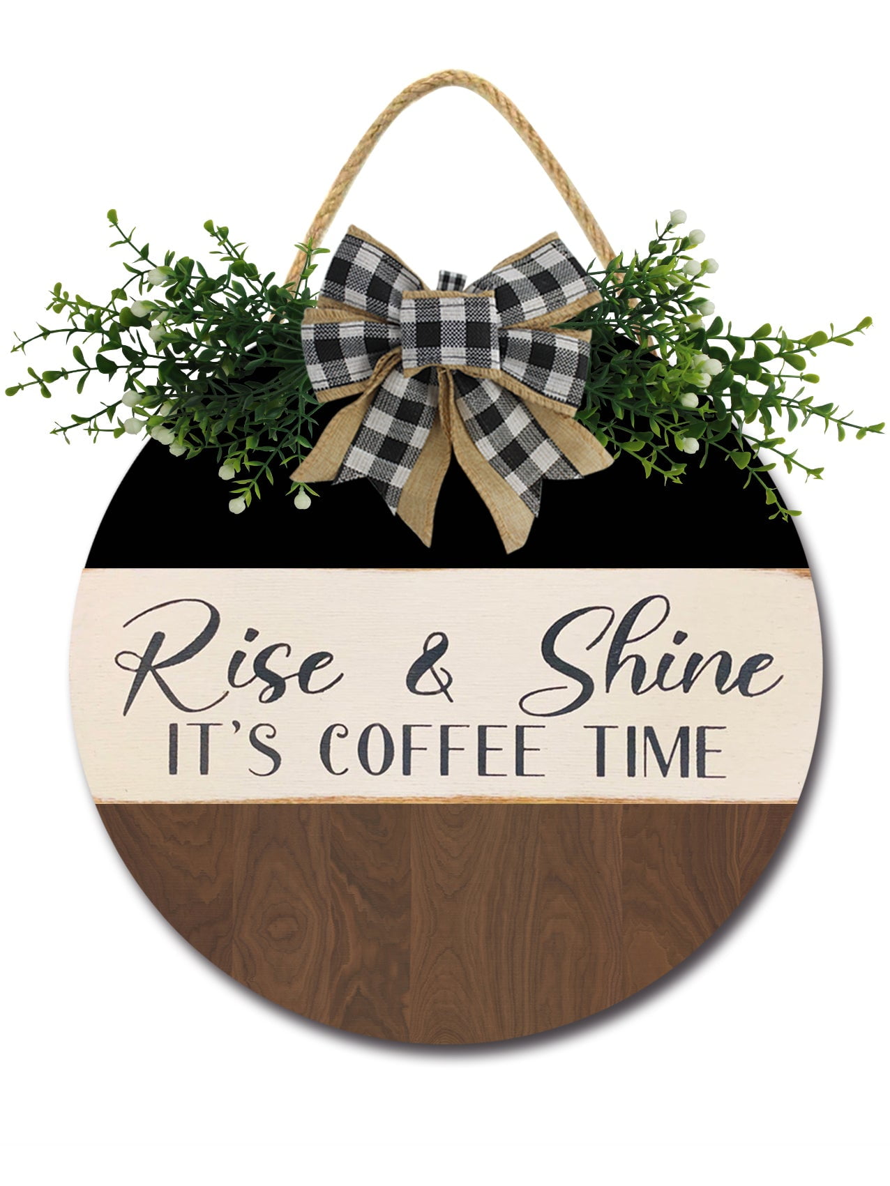Rise And Shine It's Coffee Time Front Door Sign Funny Wreaths Hanging ...