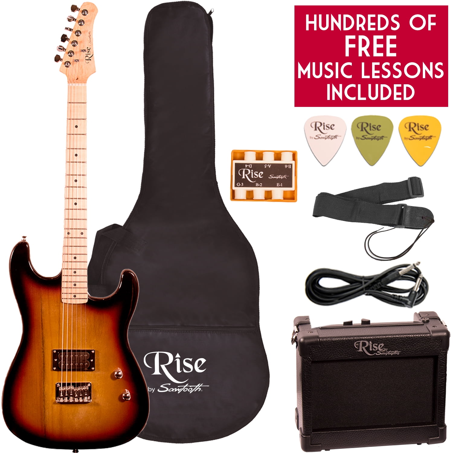 Rise by Sawtooth Right-Handed Sunburst 3/4 Size Beginner's Electric ...