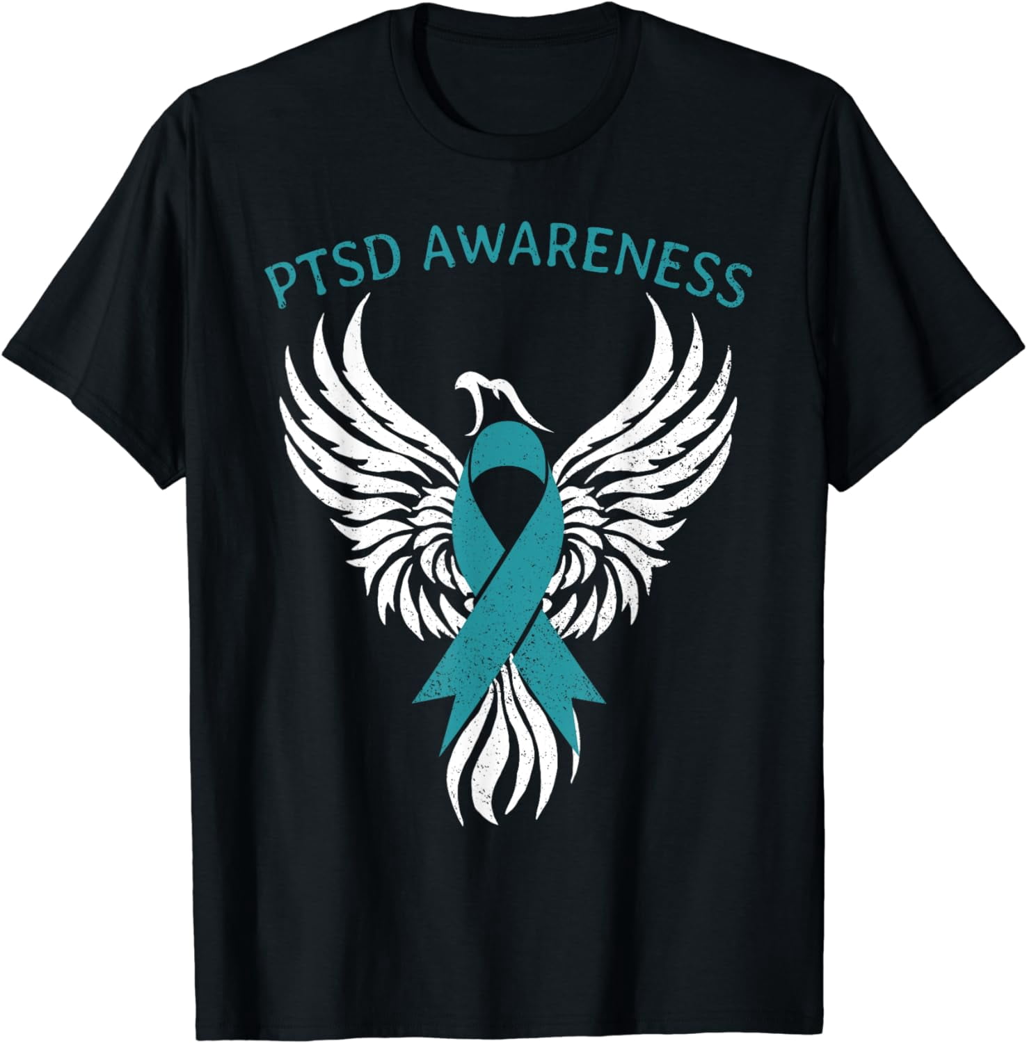 Rise of The Phoenix PTSD Awareness Month Teal Ribbon T-Shirt - Walmart.com