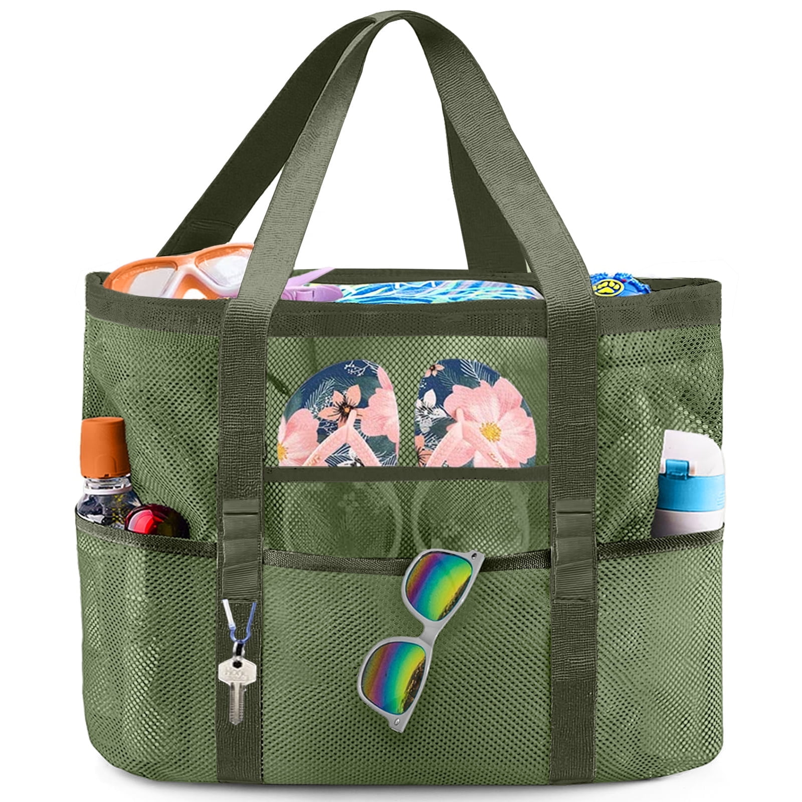 Inadays Beach Bag, Extra Large Mesh Beach Tote with 8 Pockets ...