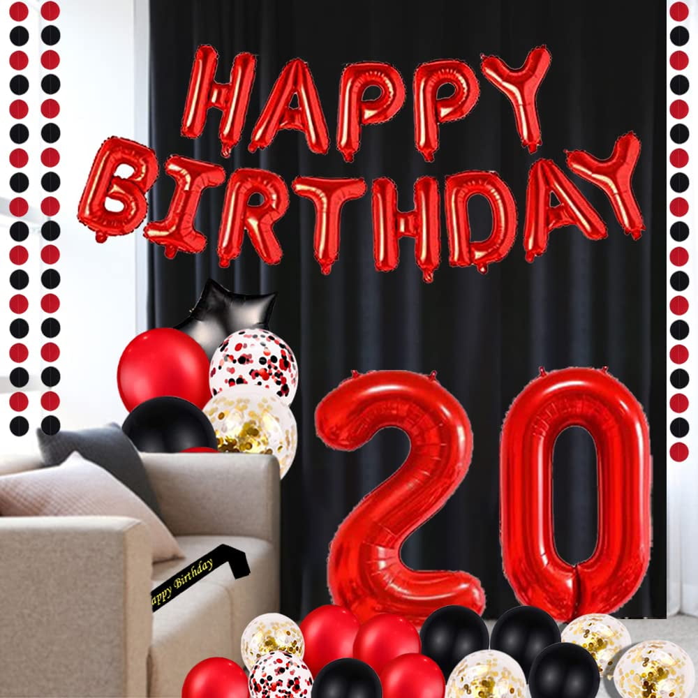 Risehy Red 20th AJH3 Birthday Party Decorations Supplies - Red Theme ...