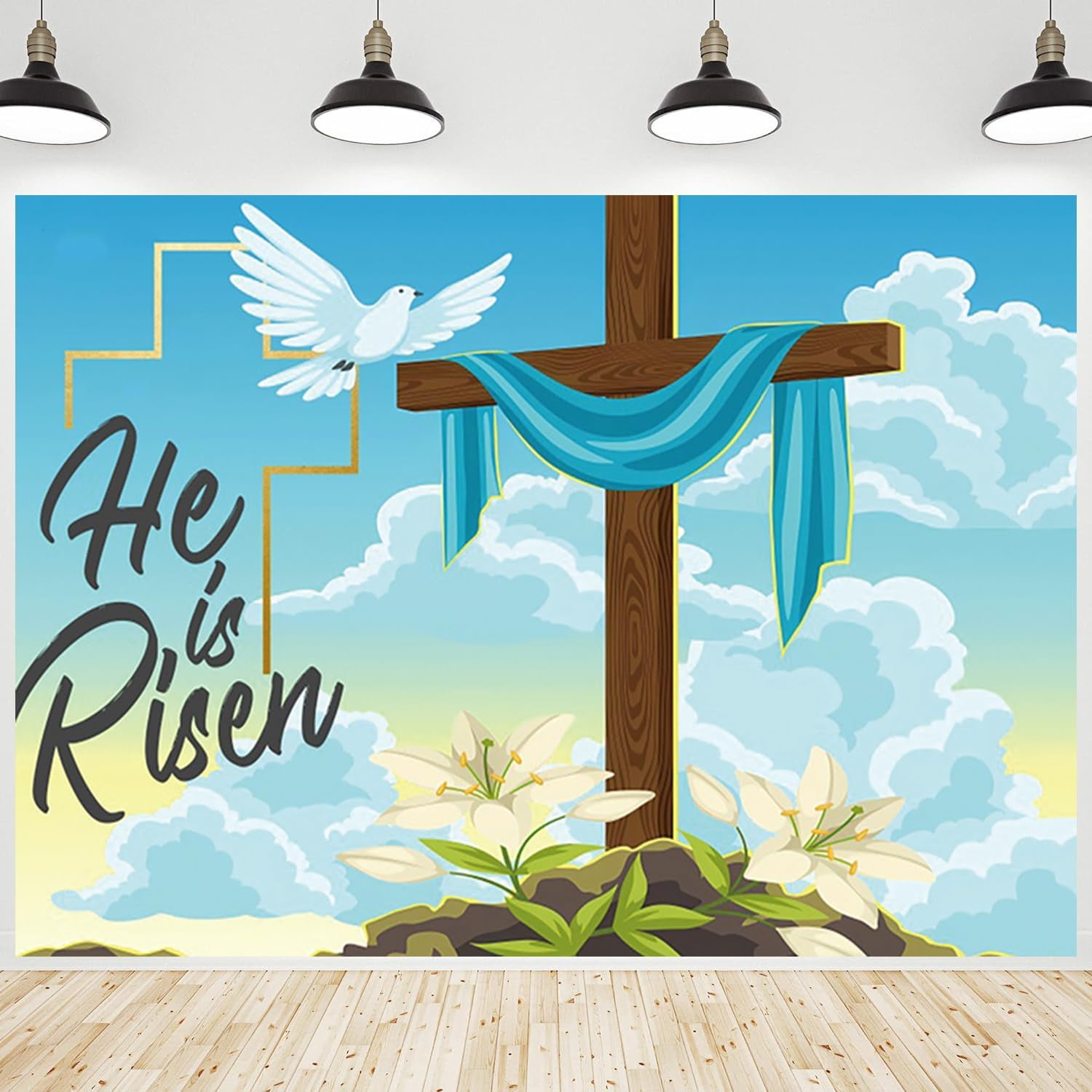 He is Risen Backdrop for Photoshoot Cross Easter Jesus Blue Sky White ...