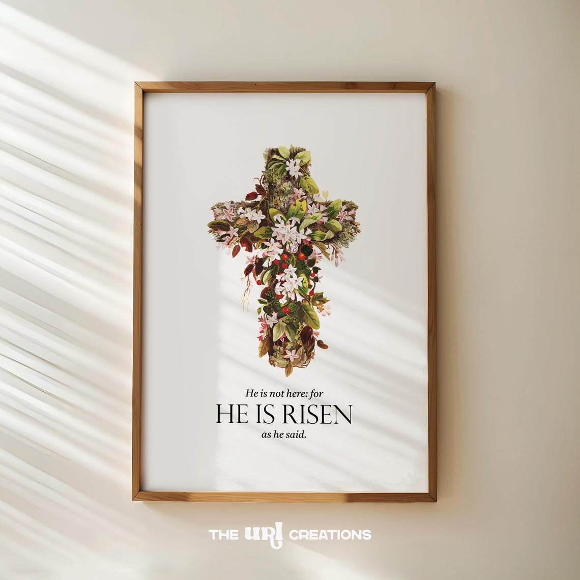 He Is Risen Christian Easter Wall Art, Floral Cross Print, Botanical ...