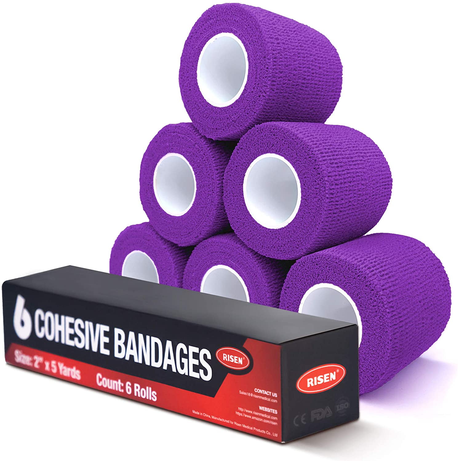 RISEN Cohesive Bandage 2"x5 Yards, 6 Rolls, Self Adhesive, Breathable ...