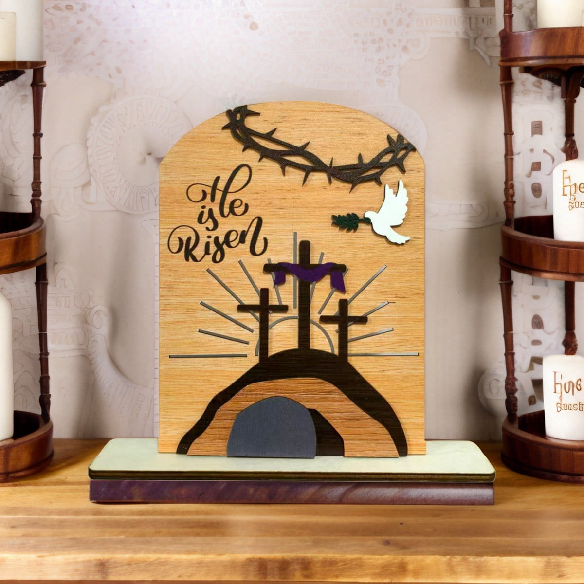 He Is Risen Decor Wooden, Easter Resurrection Scene Empty Tomb ...