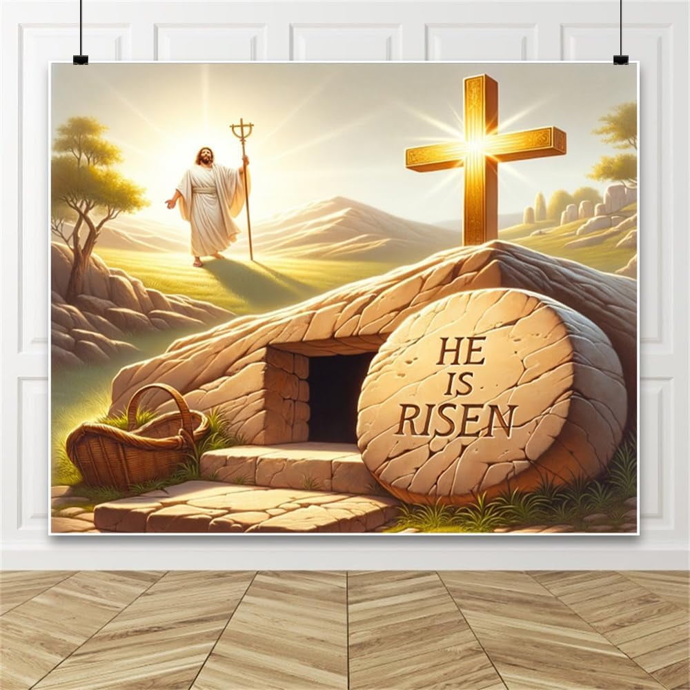 He is Risen Easter Backdrop Empty Backdrop Resurrection of Jesus Cross ...